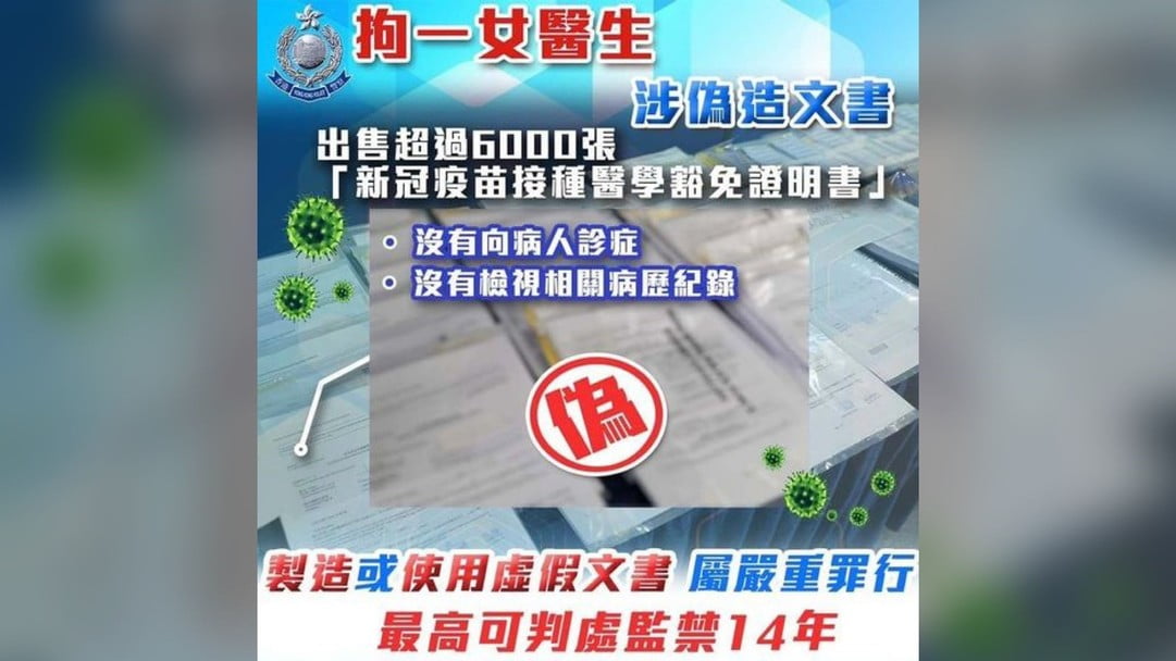 警拘捕元朗女西醫 涉未診症下向6000病人發免針紙｜本地｜商業電台 881903