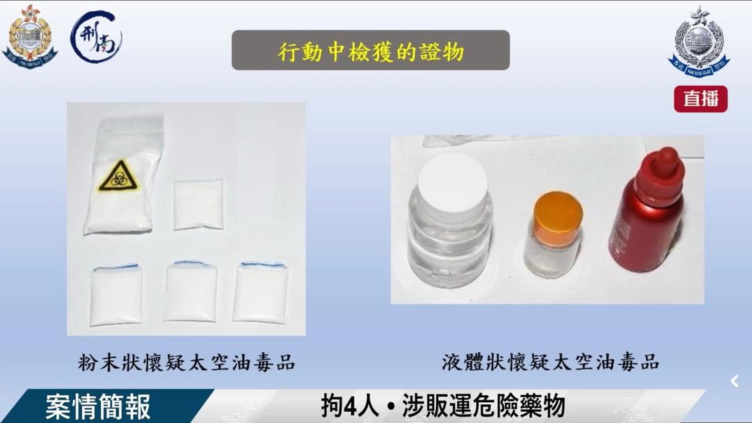 警方檢獲550萬元冰毒海洛英及依托咪酯 拘4人｜本地｜商業電台 881903