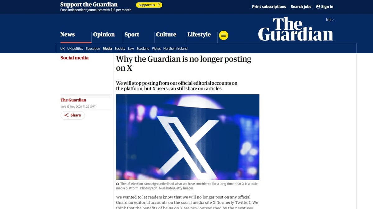 《衛報》決定退出社交媒體X 稱充斥種族歧視和陰謀論｜國際｜商業電台 881903