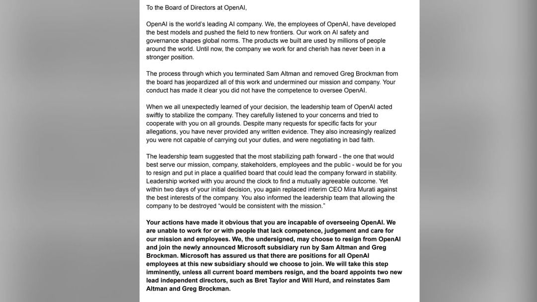 OpenAI逾600員工促董事會讓前CEO復職 否則集體跳槽微軟｜國際｜商業電台 881903